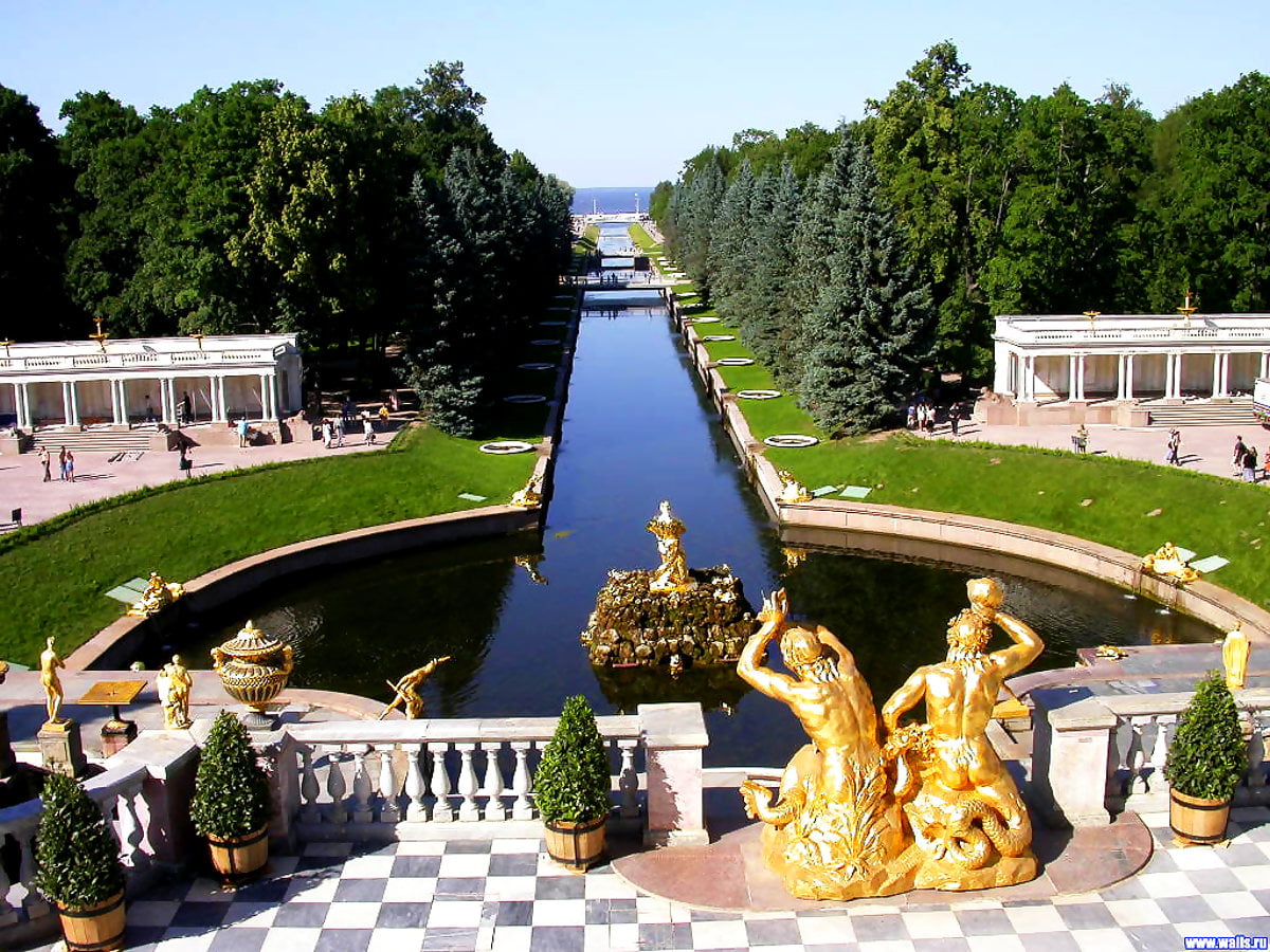 Minimalistisk bilde til bakgrunn Grand Peterhof -Palasset, St ...