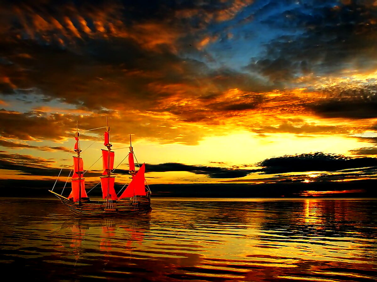 Ship, Lake, Sunset background | FREE Download photos
